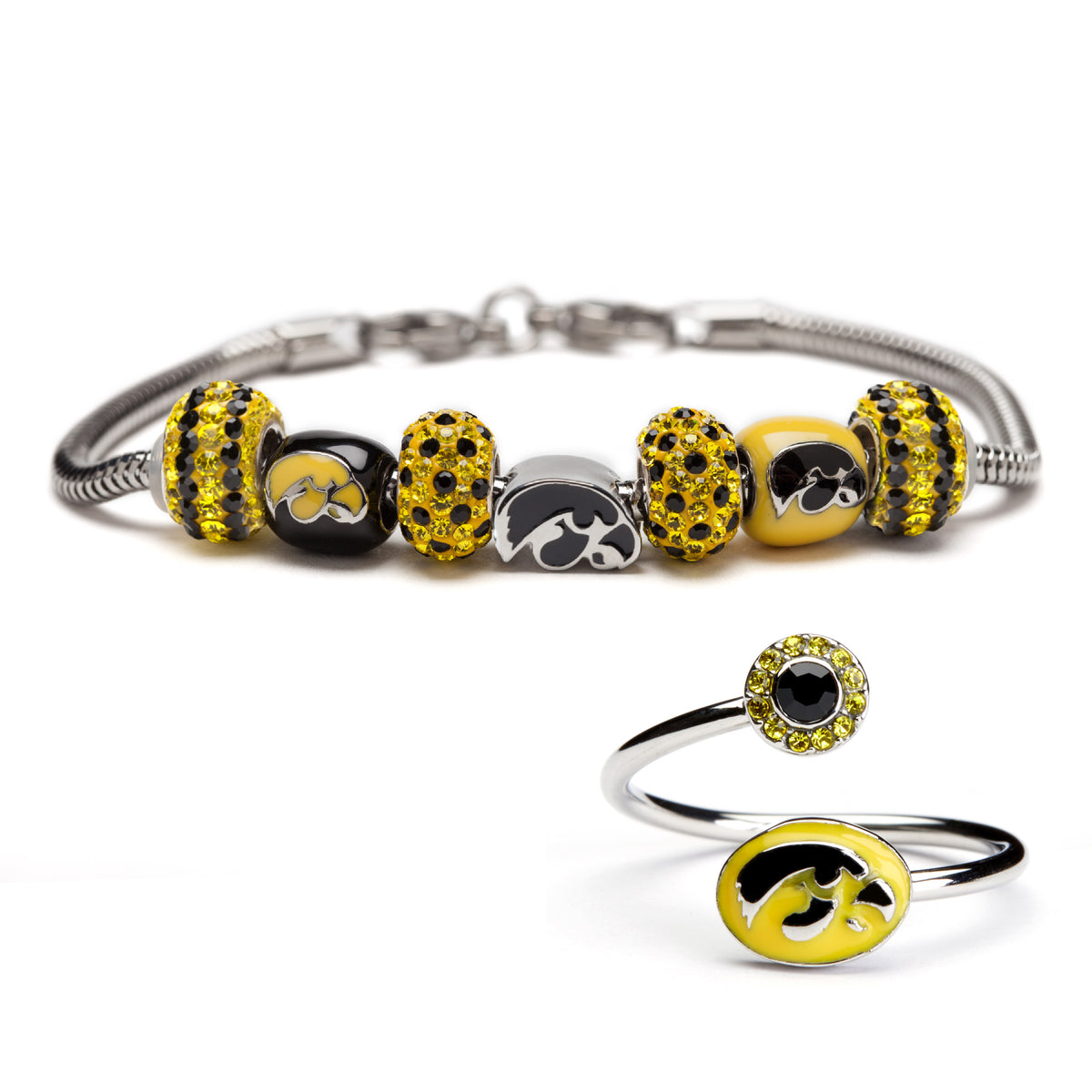 Gift Set- Ultimate Iowa Hawkeyes Fan Charm Bracelet and Ring – Stone Armory