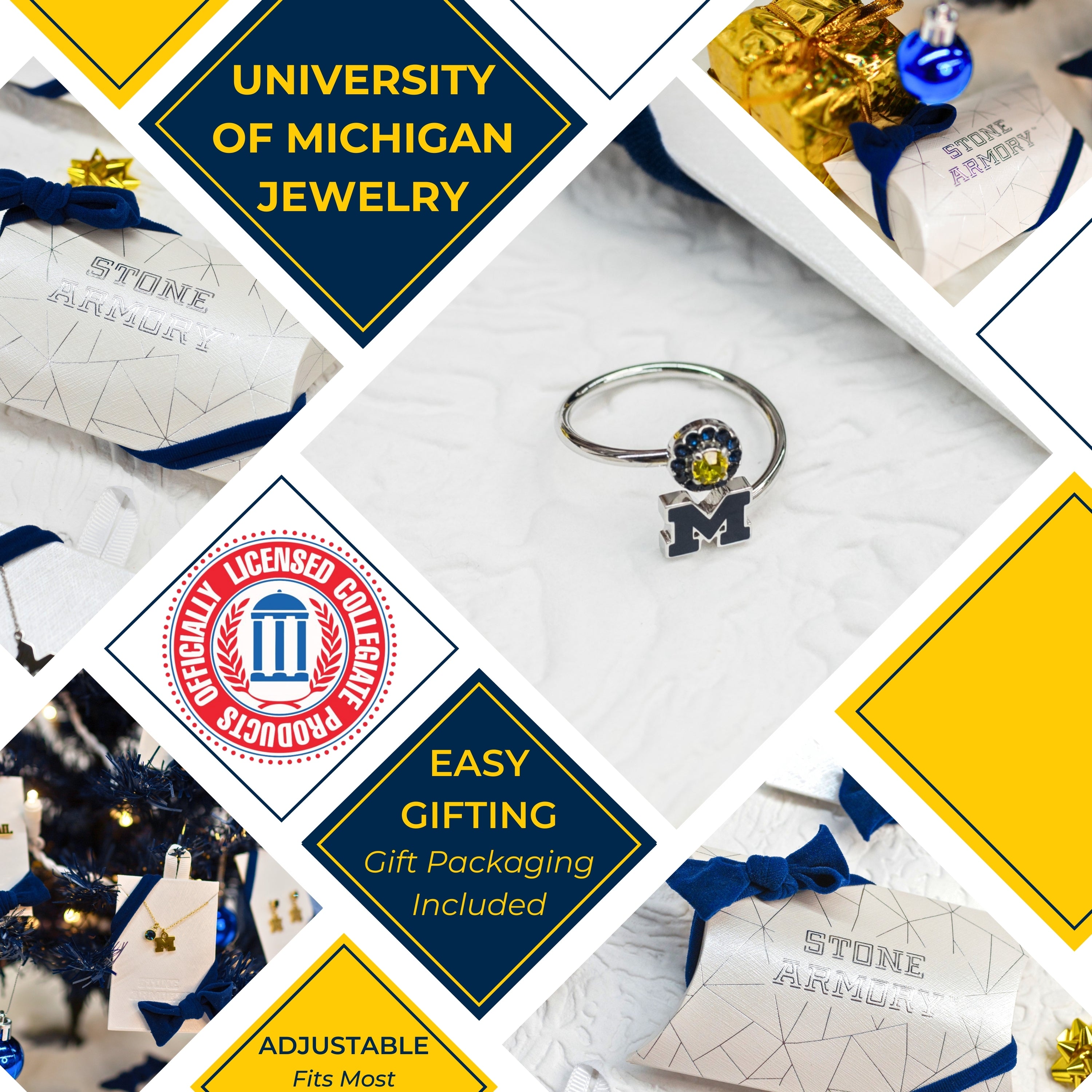 University of Michigan Jewelry Blue M Adjustable Stainless Steel Ring ...