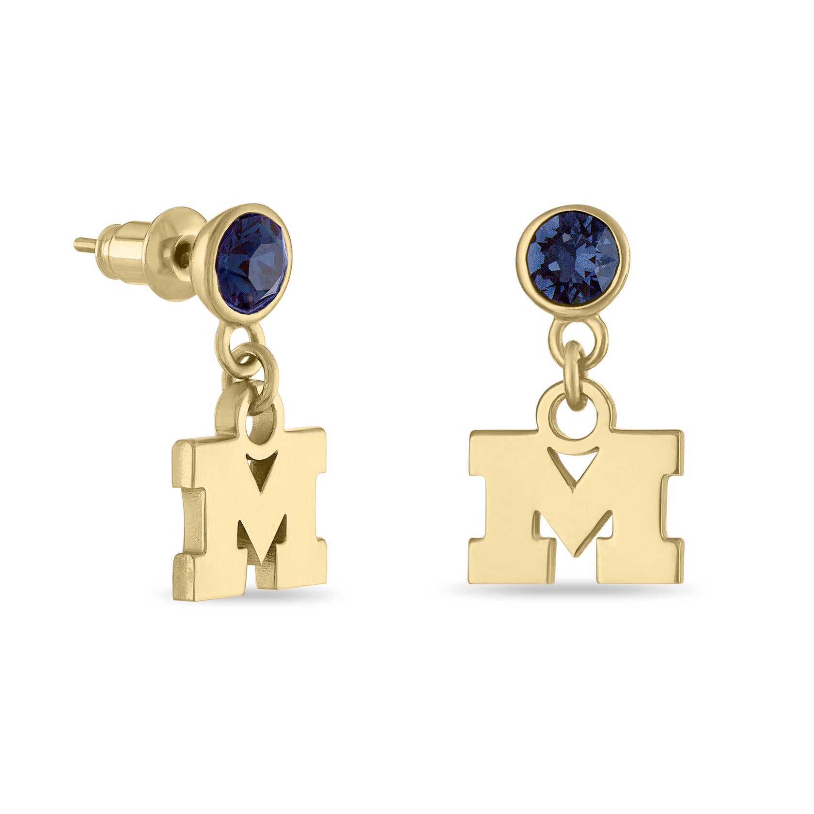 Michigan Block M Gold Plated Crystal Drop Earrings – Stone Armory