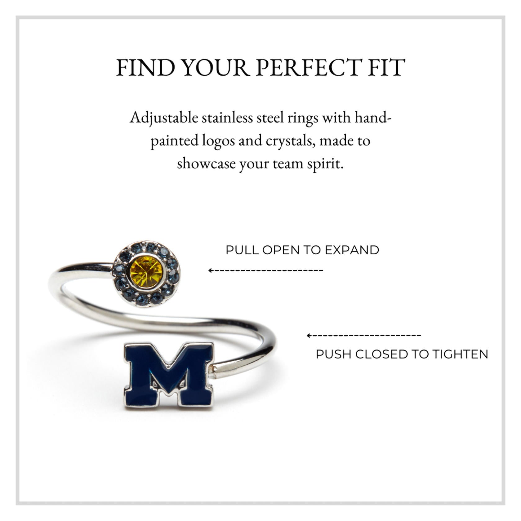 University of Michigan Jewelry Blue M Adjustable Stainless Steel Ring ...