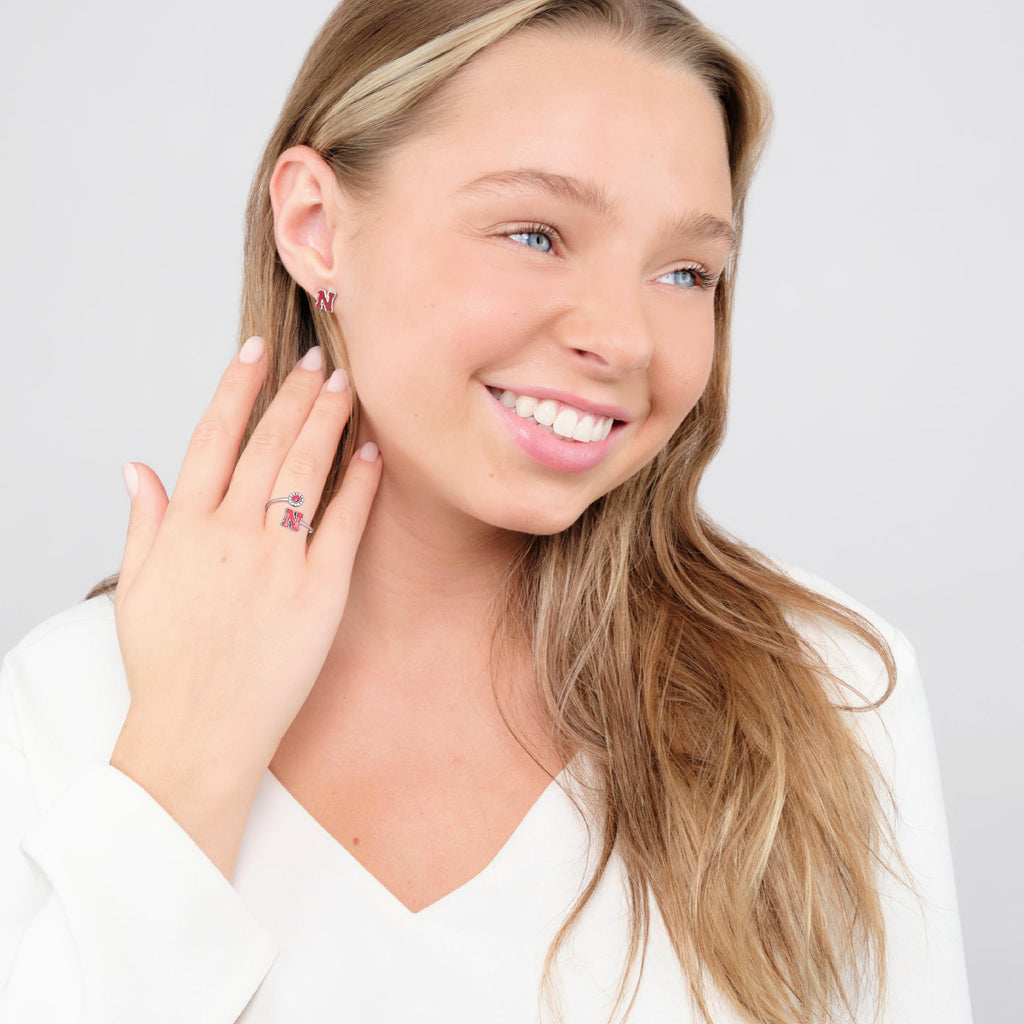 Nebraska Block N Studs + Adjustable Ring Set – Stone Armory