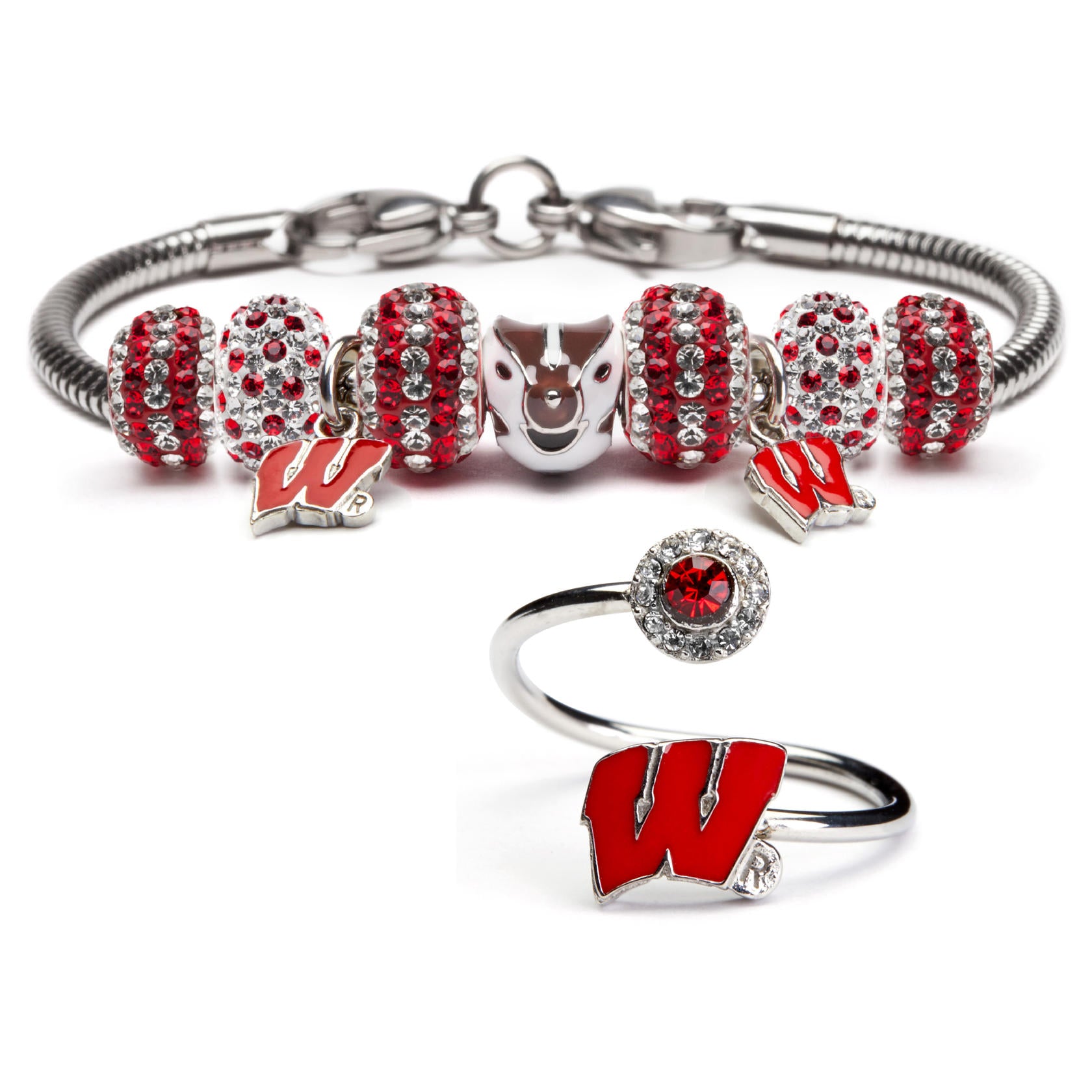 Wisconsin Badgers Jewelry Set - Charm Bracelet and Ring – Stone Armory